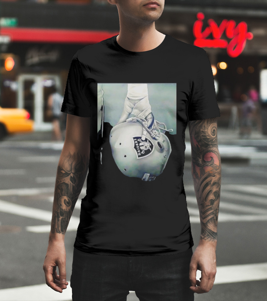 Las Vegas Raiders Football Helmet Hand Wrap Player Representation T-Shirt