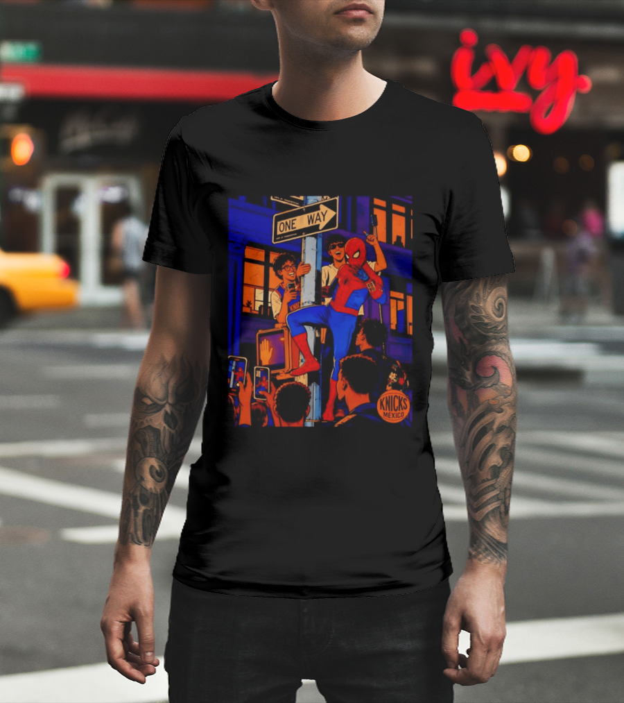 Spider Man One Way New York Knicks Mexico Dept Of Transportation T-Shirt