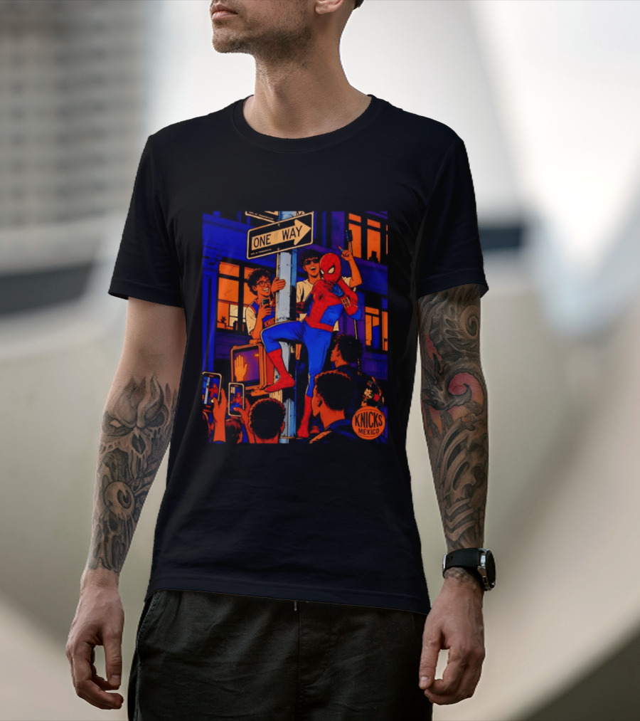 Spider Man One Way New York Knicks Mexico Dept Of Transportation T-Shirt