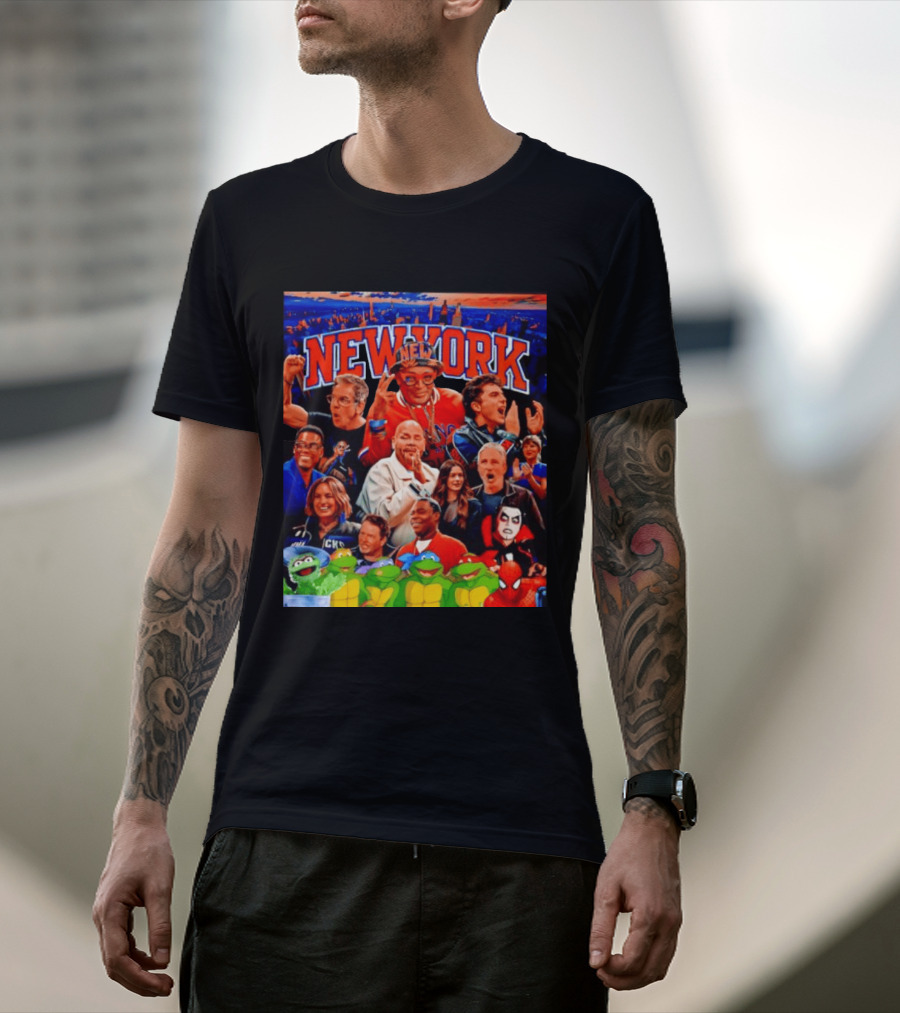 New York Knicks Fans Spike Lee Ben Stiller Timothee Chalamet Chris Rock Featuring Ninja Turtles And Spider Man T-Shirt