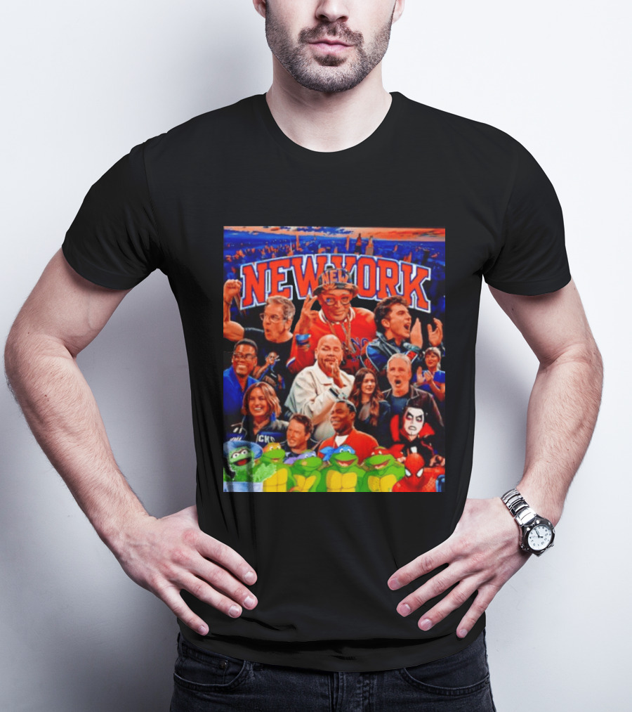 New York Knicks Fans Spike Lee Ben Stiller Timothee Chalamet Chris Rock Featuring Ninja Turtles And Spider Man T-Shirt