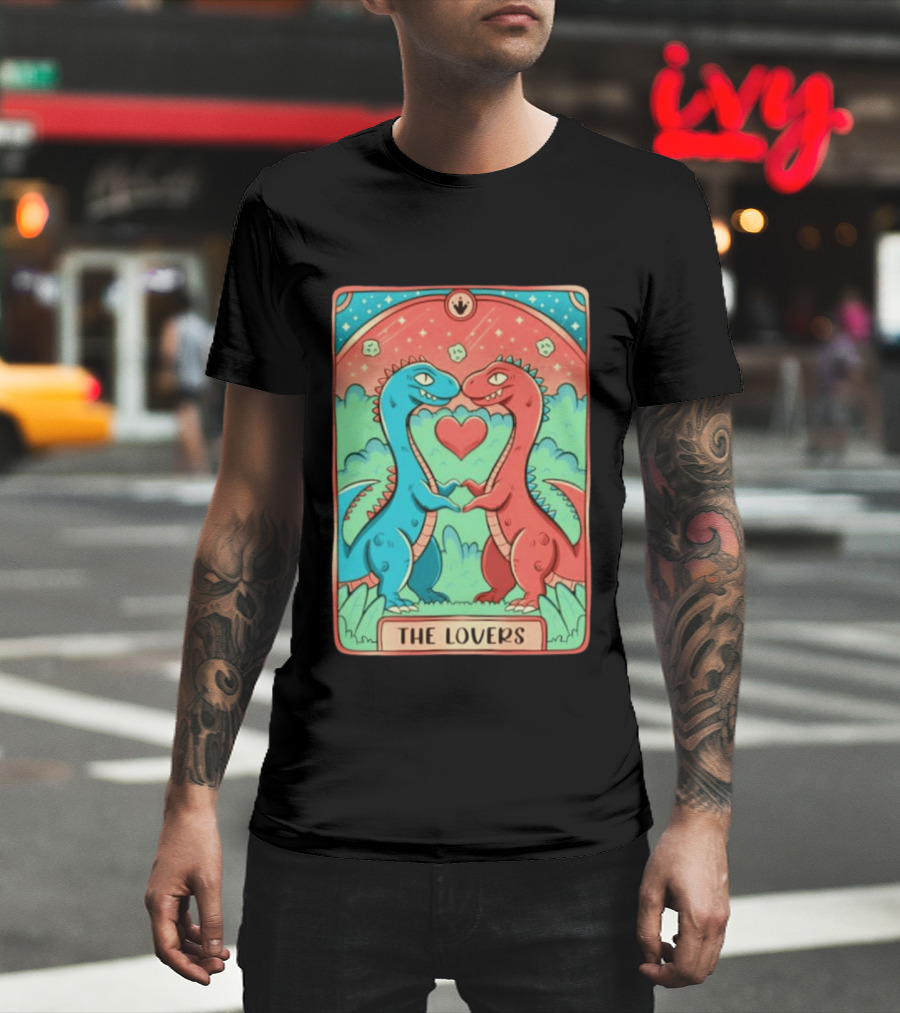 The Lovers Dinosaur Couple Tarot Card Romantic Prehistoric Valentine T-Shirt