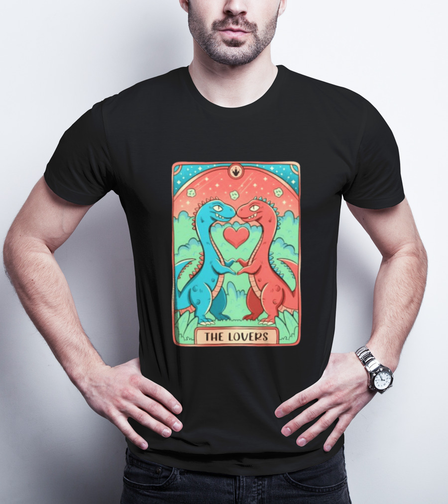 The Lovers Dinosaur Couple Tarot Card Romantic Prehistoric Valentine T-Shirt