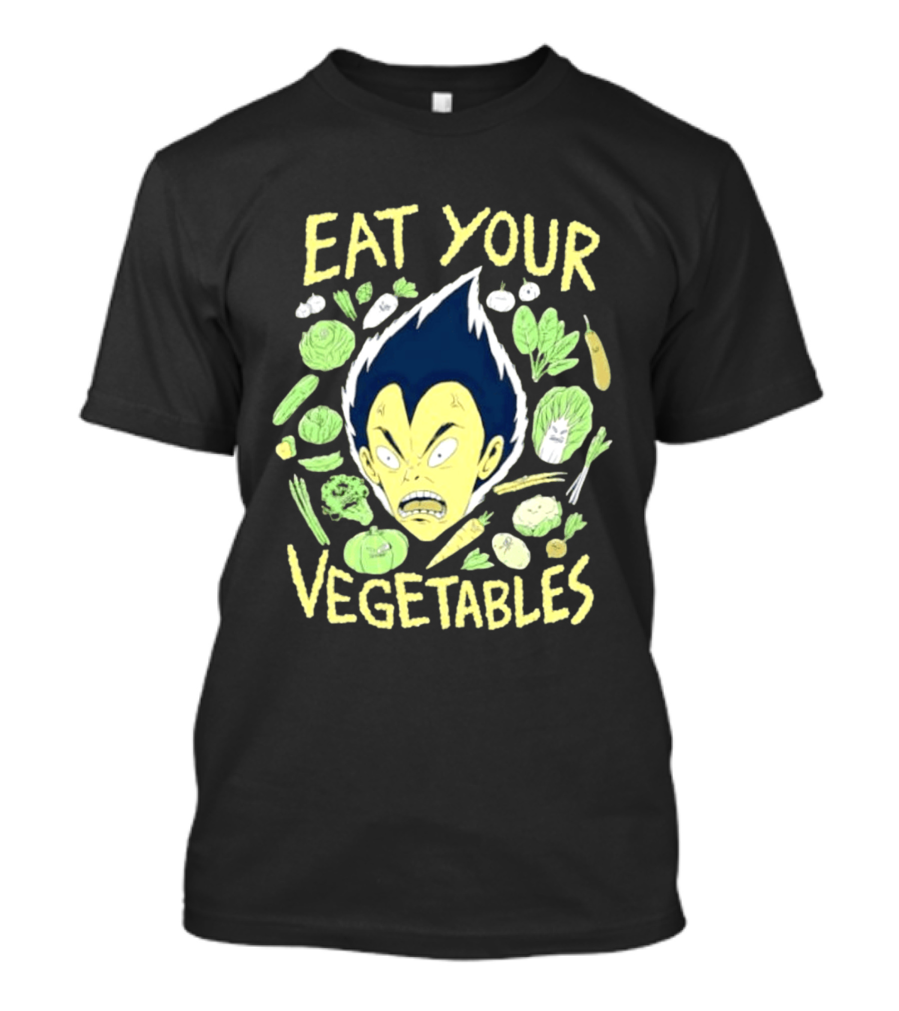 Vegeta Dragon Ball Z Eat Your Vegetables Anime Character Surrounded By Vegetables T-Shirt