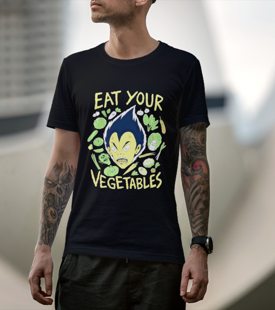 Vegeta Dragon Ball Z Eat Your Vegetables Anime Character Surrounded By Vegetables T-Shirt