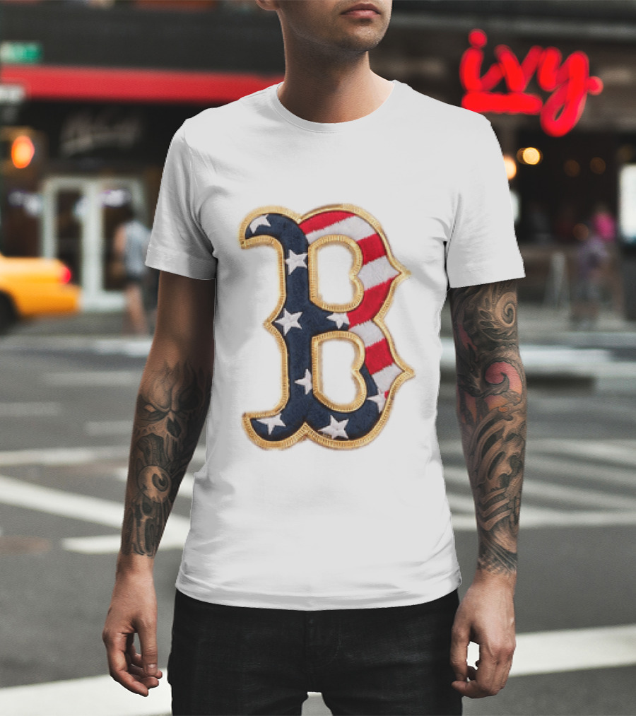 2026 Red Sox Patriotic Stars And Stripes B Logo MLB Fourth Of July T-Shirt