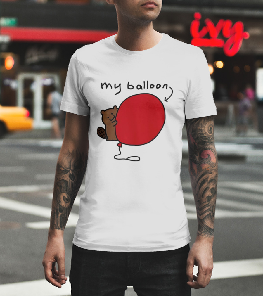 Beaver My Balloon Cartoon Animal Drawing T-Shirt