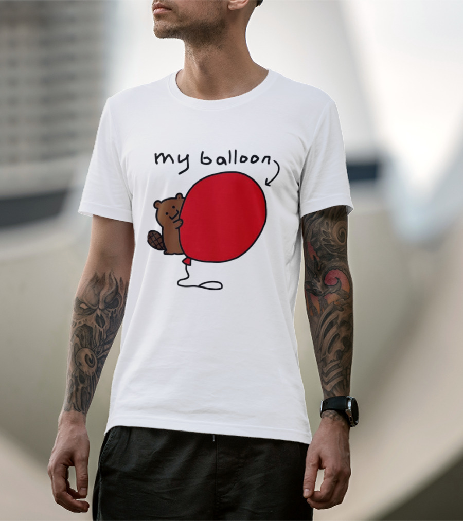 Beaver My Balloon Cartoon Animal Drawing T-Shirt