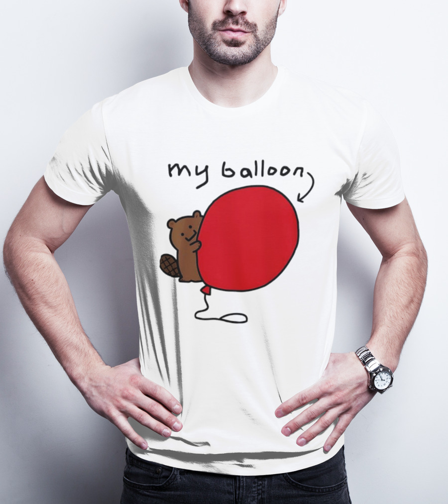 Beaver My Balloon Cartoon Animal Drawing T-Shirt