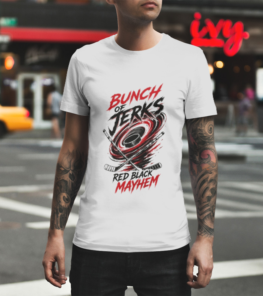 Bunch Of Jerks Red Black Mayhem Hockey T-Shirt