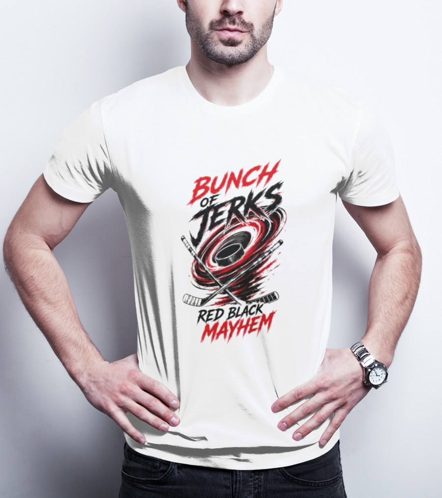 Bunch Of Jerks Red Black Mayhem Hockey T-Shirt