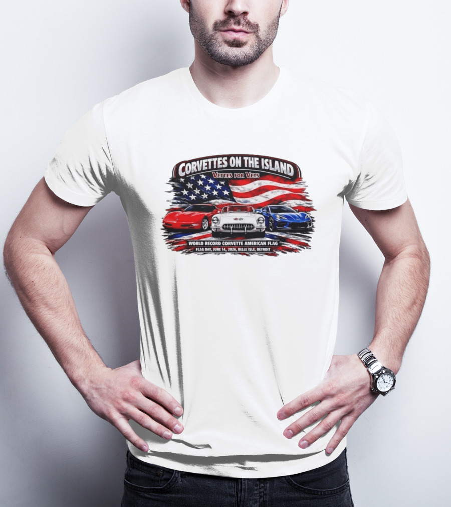 Corvettes On The Island Vettes For Vets World Record Corvette American Flag June 14 2026 Belle Isle Detroit T-Shirt