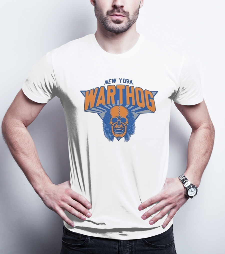 New York Warthog Skull Graphic Blue Orange T-Shirt