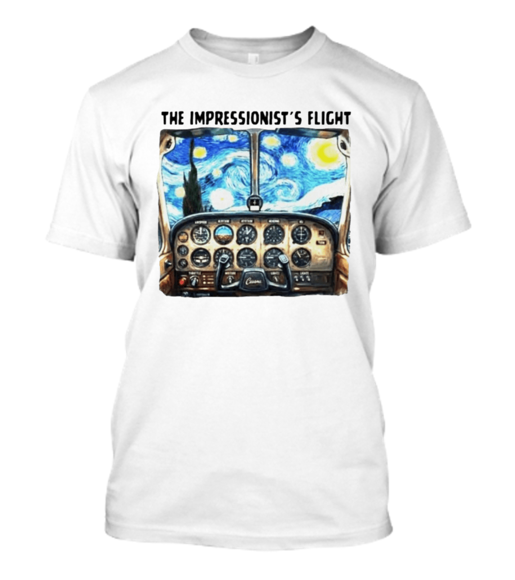 The Impressionist's Flight Cessna Instrument Panel Starry Night T-Shirt