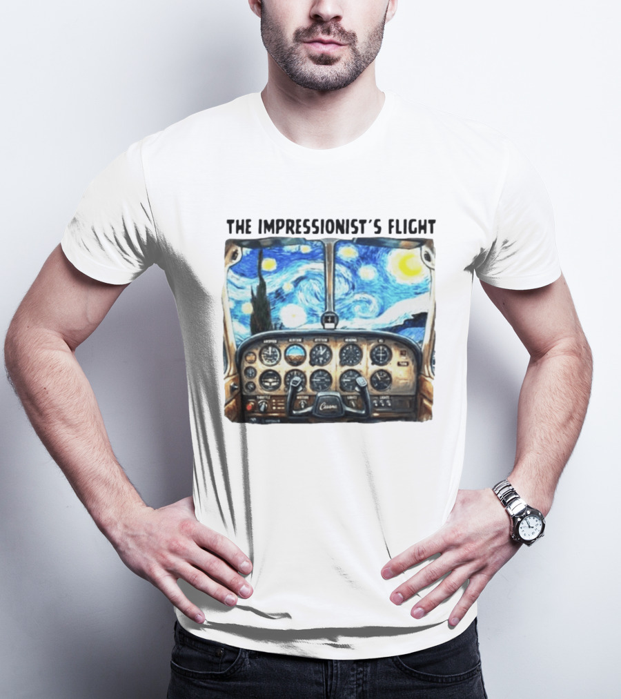 The Impressionist's Flight Cessna Instrument Panel Starry Night T-Shirt