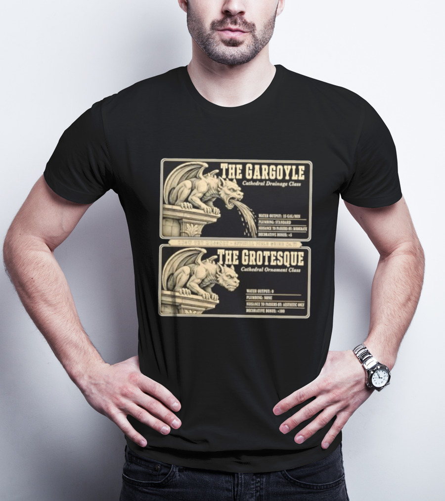 The Gargoyle And Grotesque Cathedral Drainage Ornament Guide Know Thy Masonry Stone Statue T-Shirt