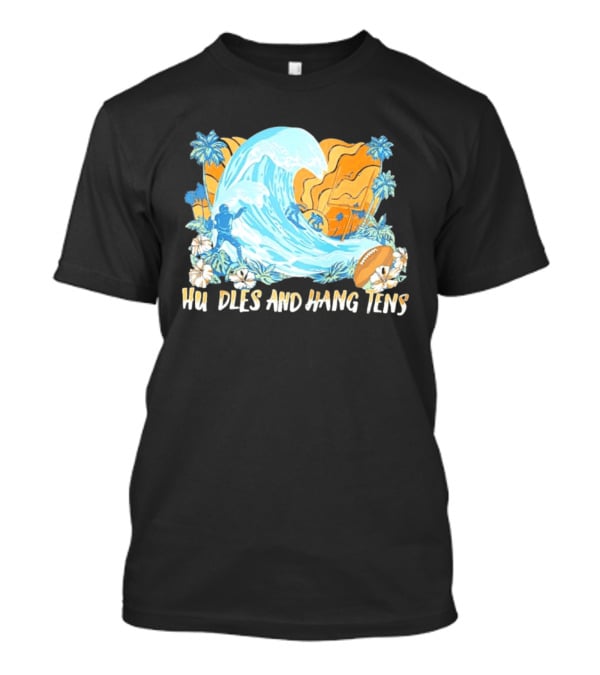 Los Angeles Chargers Tommy Bahama Huddle And Hang Tens Tropical Wave Football Scene T-Shirt