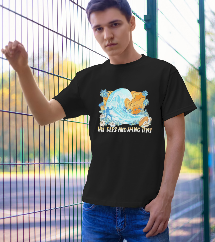 Los Angeles Chargers Tommy Bahama Huddle And Hang Tens Tropical Wave Football Scene T-Shirt
