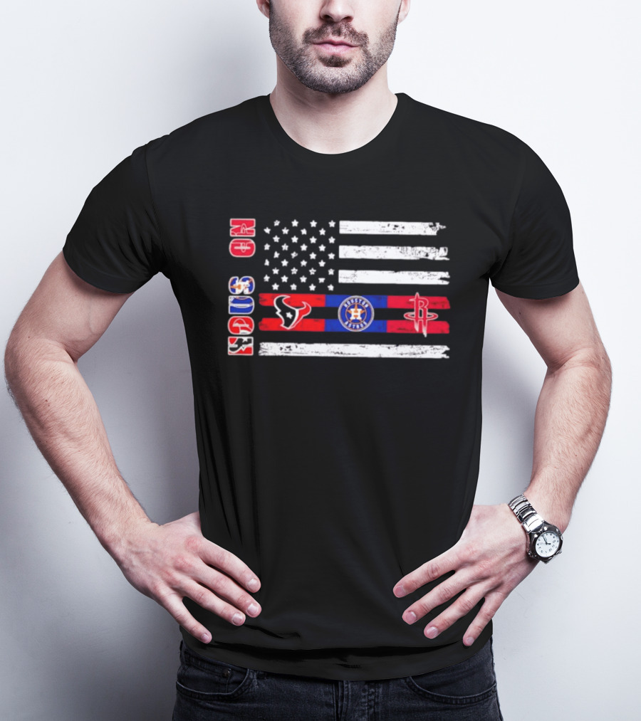 Houston Texans Astros Rockets USA Flag Independence Day T-Shirt