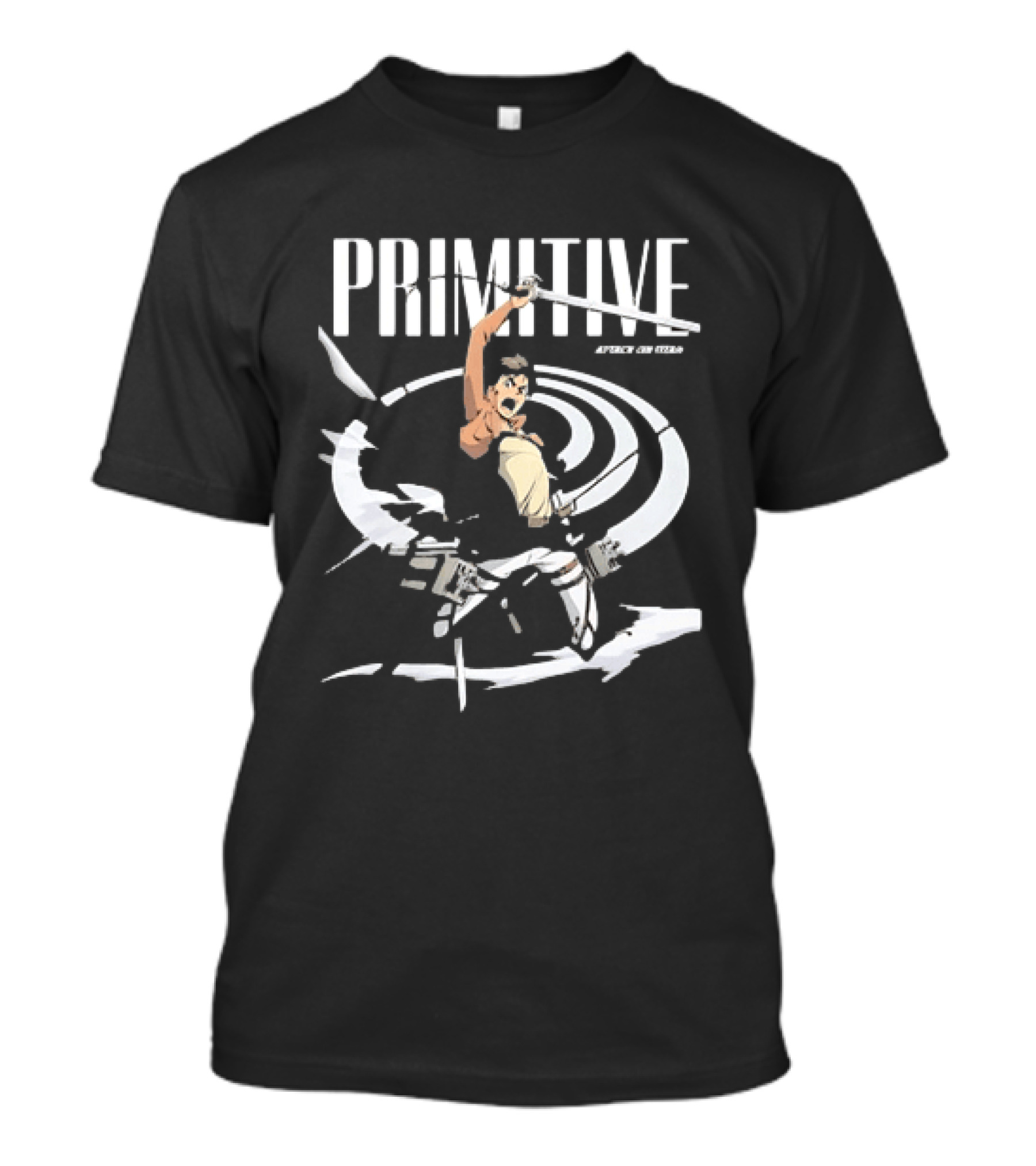 Primitive Attack On Titan Eren Yeager Swinging Sword Shingeki No Kyojin Adventure T-Shirt