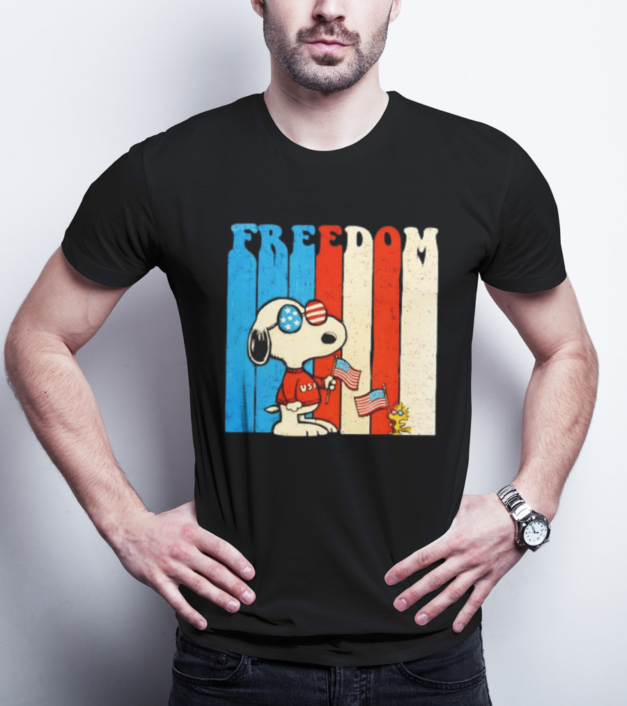 Freedom Snoopy Woodstock Peanuts USA 250th Anniversary Patriotic Celebration T-Shirt