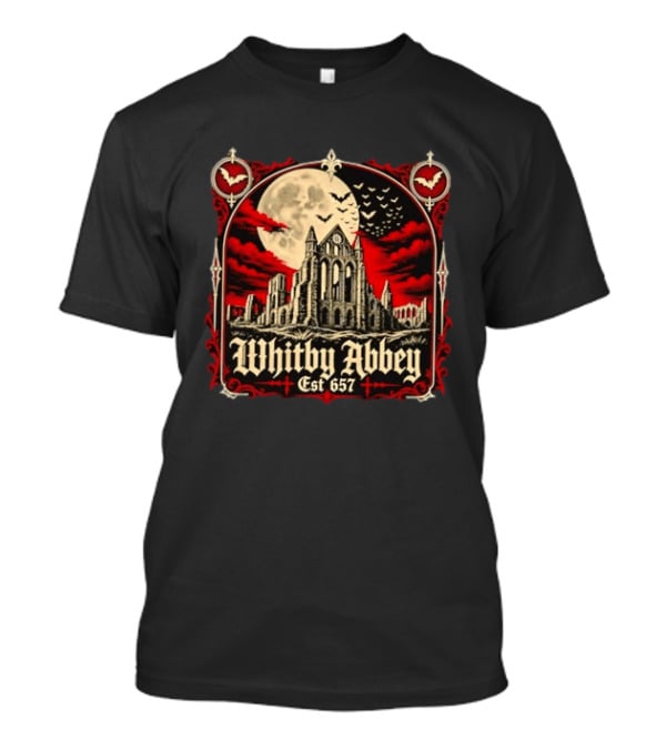 Whitby Abbey Gothic North Yorkshire England Est 657 Moon Bats T-Shirt