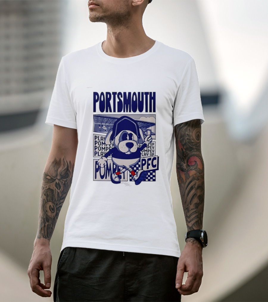 Portsmouth Football Club Play Up Pompey PFC Stadium Cartoon T-Shirt