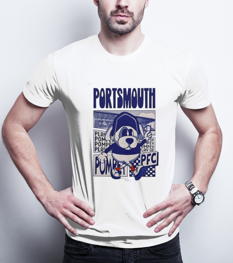 Portsmouth Football Club Play Up Pompey PFC Stadium Cartoon T-Shirt