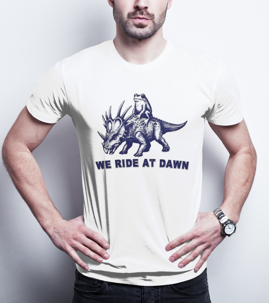 Frog Riding Styracosaurus We Ride At Dawn Adventure T-Shirt