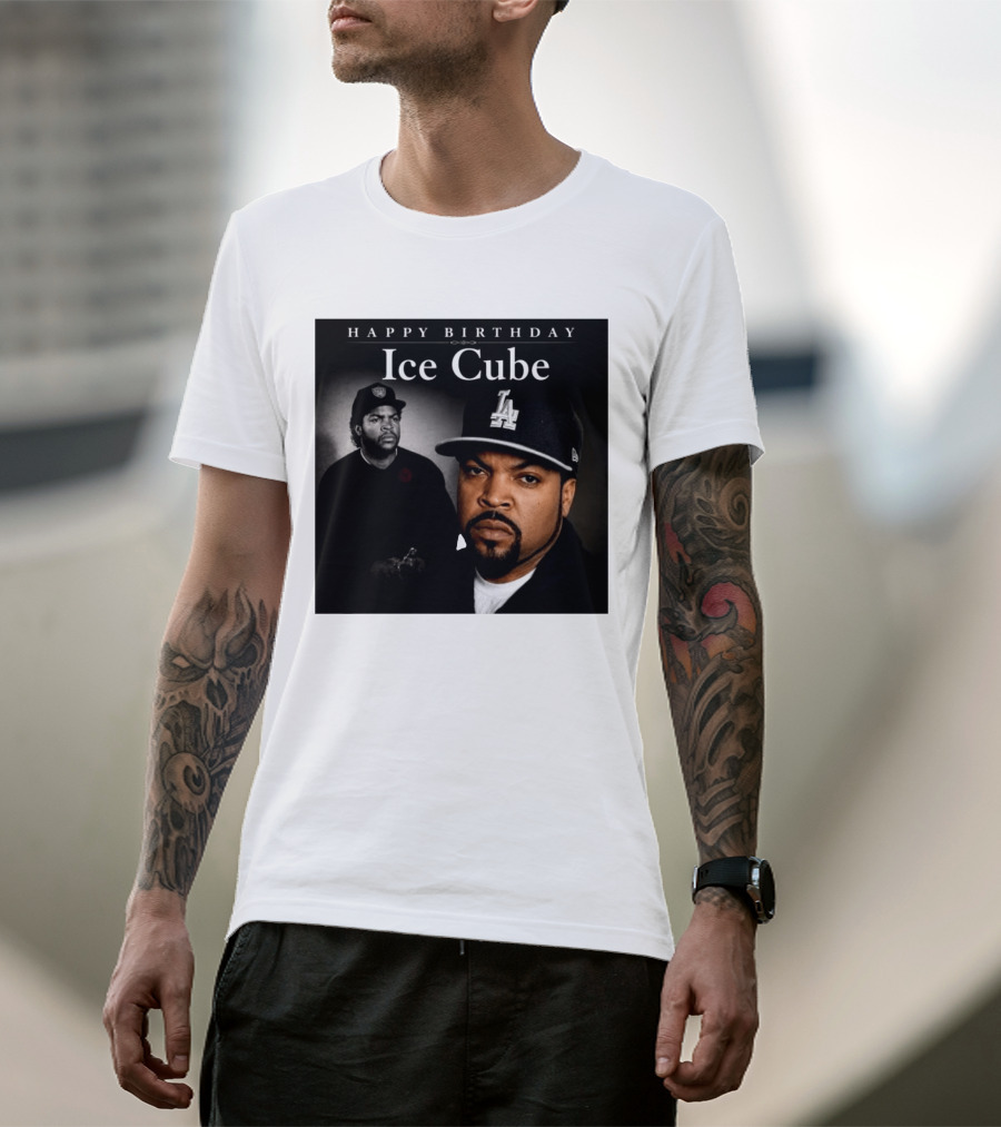 Happy Birthday Ice Cube LA Cap Black And White Portraits T-Shirt
