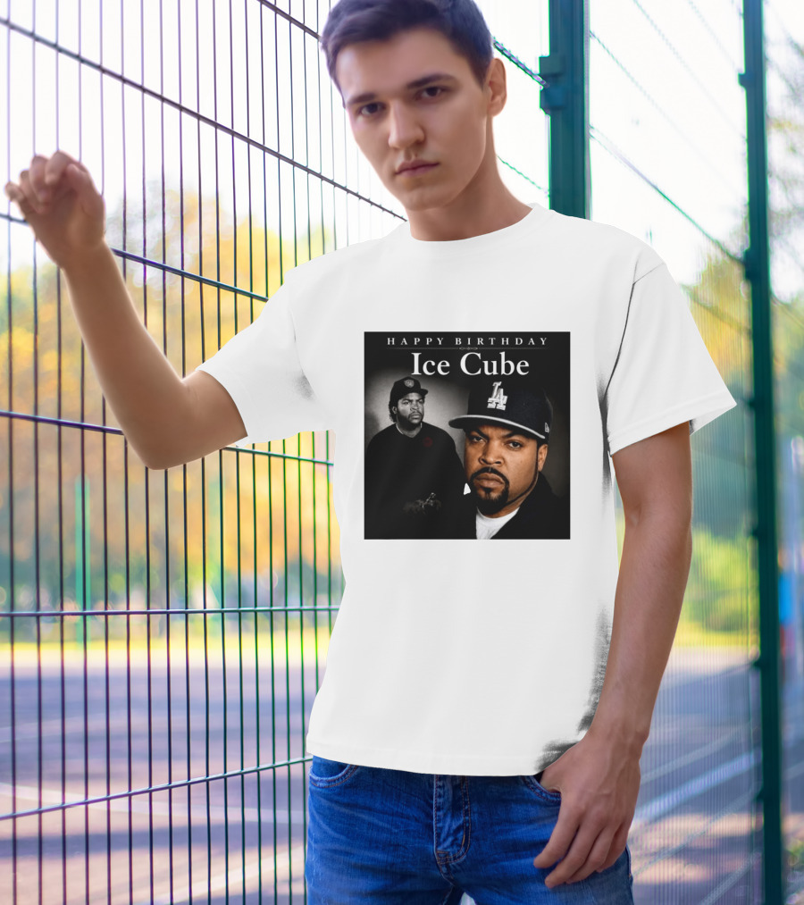 Happy Birthday Ice Cube LA Cap Black And White Portraits T-Shirt