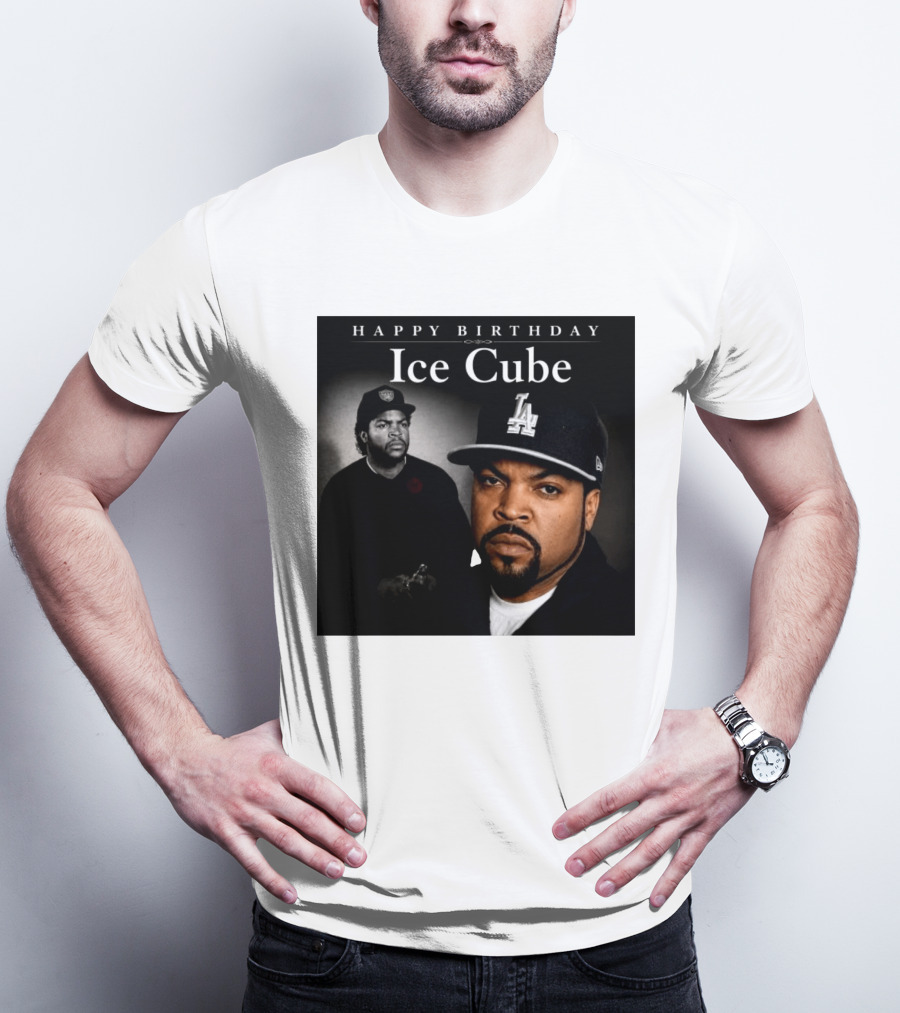 Happy Birthday Ice Cube LA Cap Black And White Portraits T-Shirt