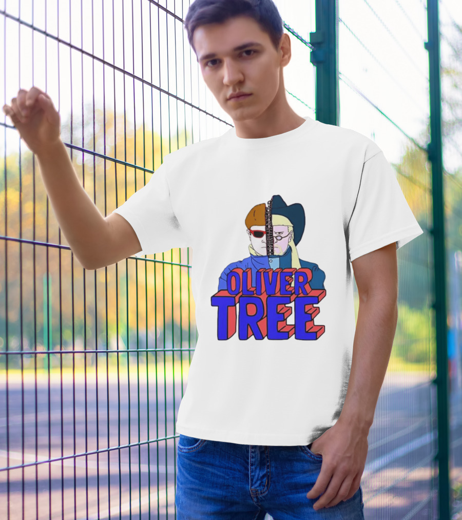 Oliver Tree Split Face Cowboy And Bowl Cut Red Blue T-Shirt