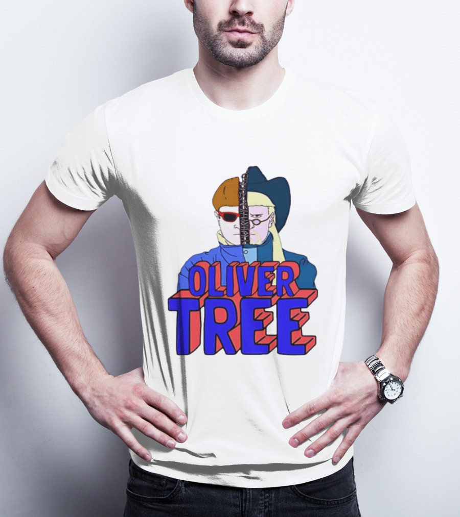 Oliver Tree Split Face Cowboy And Bowl Cut Red Blue T-Shirt
