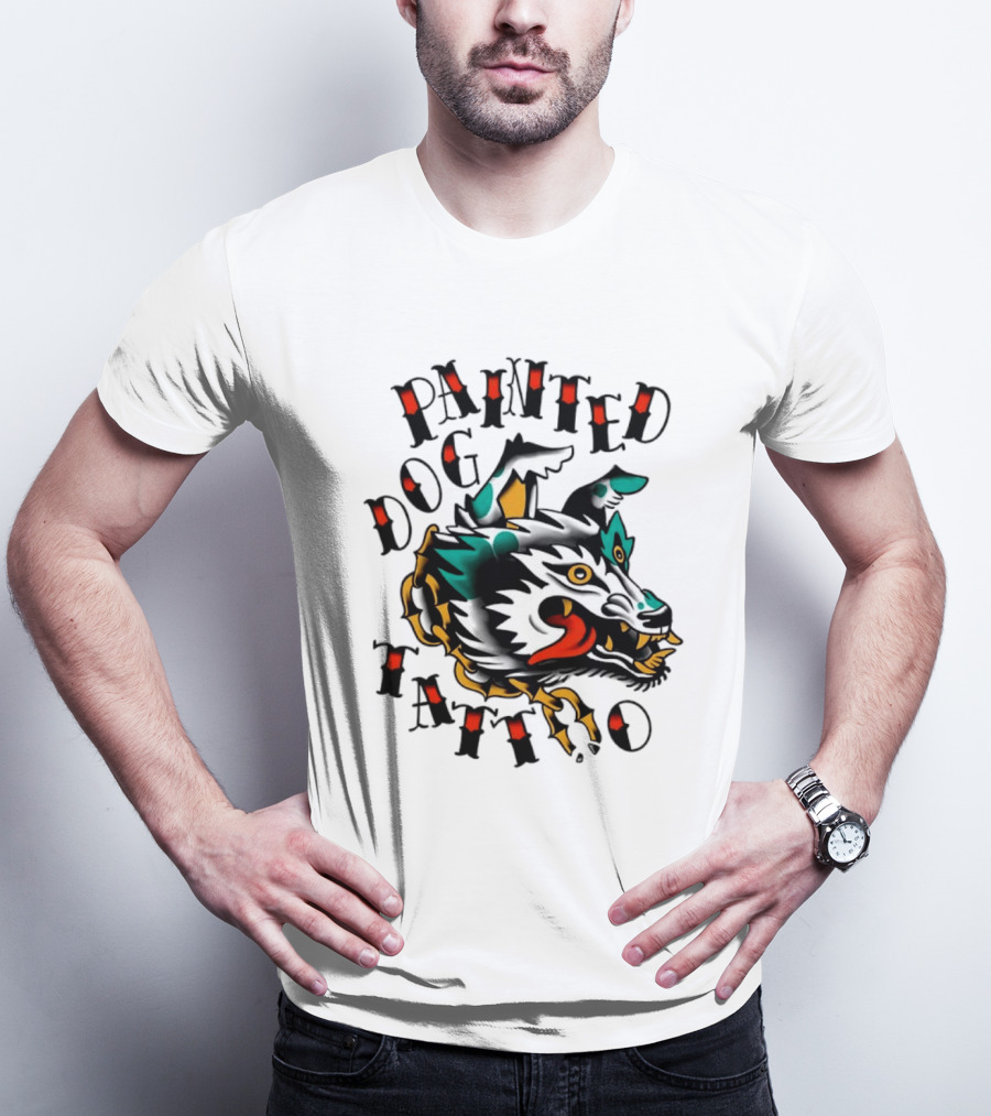 Painted Dog Tattoo Wild Canine Drawing T-Shirt
