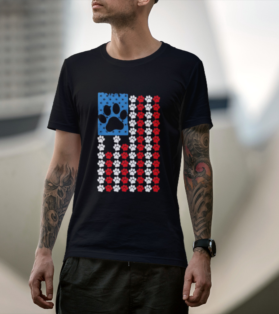 American Flag Paw Print Patriotic Animal Lover Dog Cat Pet Iconic USA Pride T-Shirt