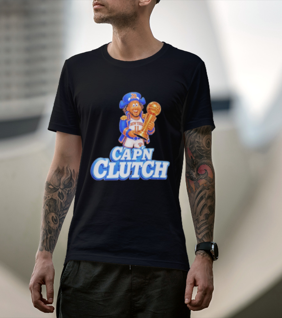 Cap'n Clutch Jalen Brunson New York Knicks Trophy Celebration T-Shirt