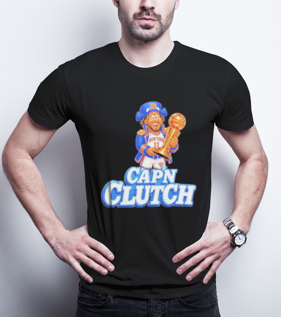 Cap'n Clutch Jalen Brunson New York Knicks Trophy Celebration T-Shirt