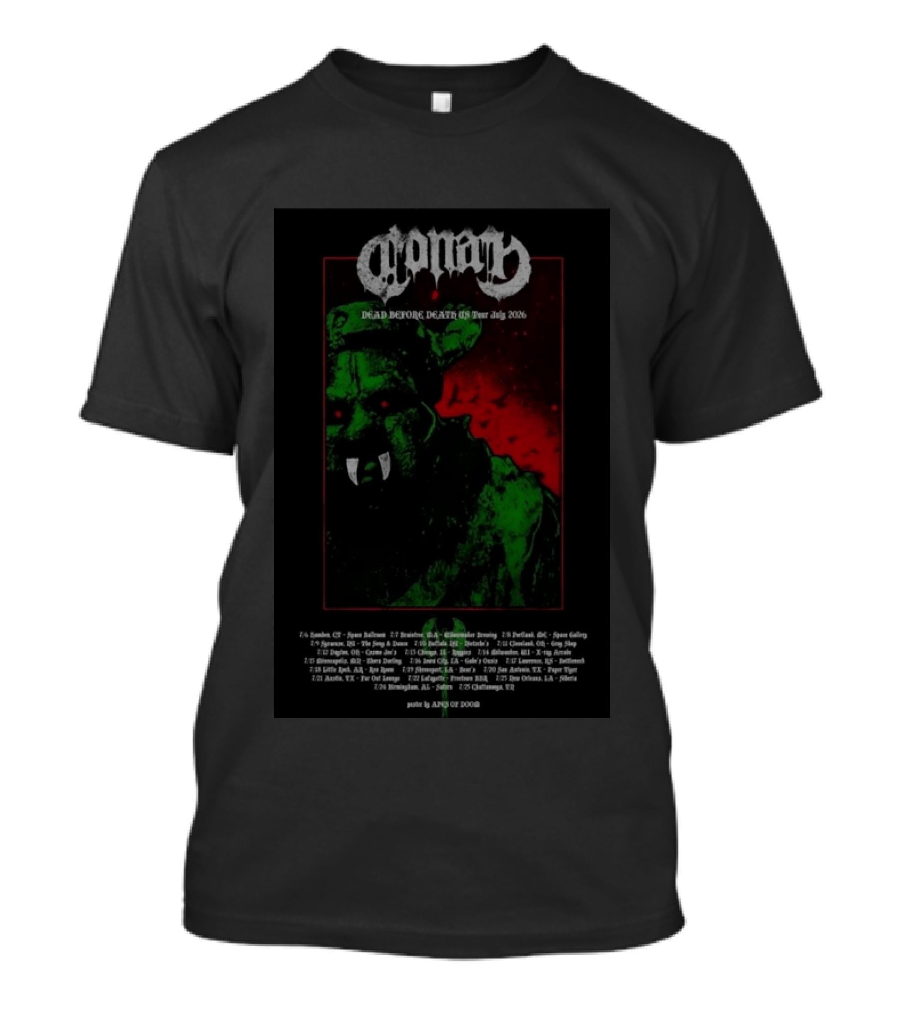 Conan Dead Before Death US Tour July 2026 Monster Art By King Of Doom T-Shirt