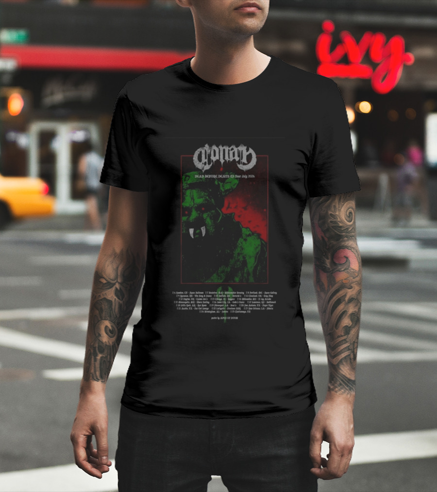 Conan Dead Before Death US Tour July 2026 Monster Art By King Of Doom T-Shirt