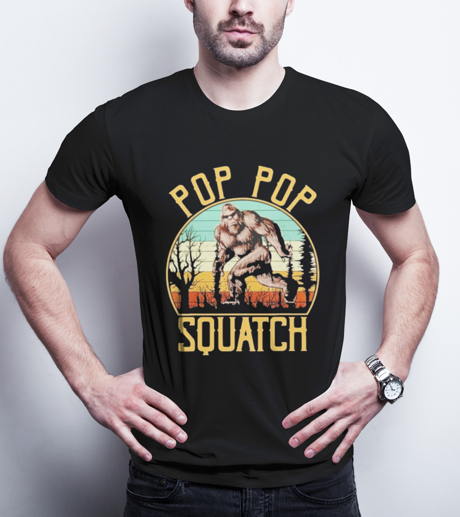 Pop Pop Squatch Bigfoot Vintage Forest Scene T-Shirt