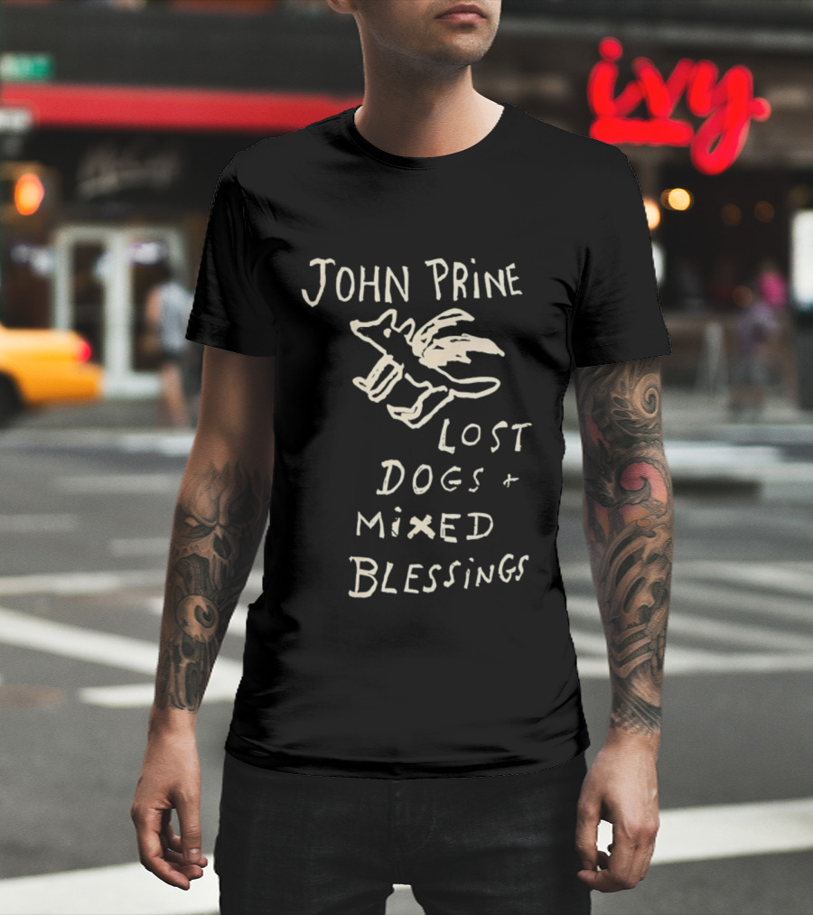 John Prine Lost Dogs Mixed Blessings Hand Drawn Dog T-Shirt