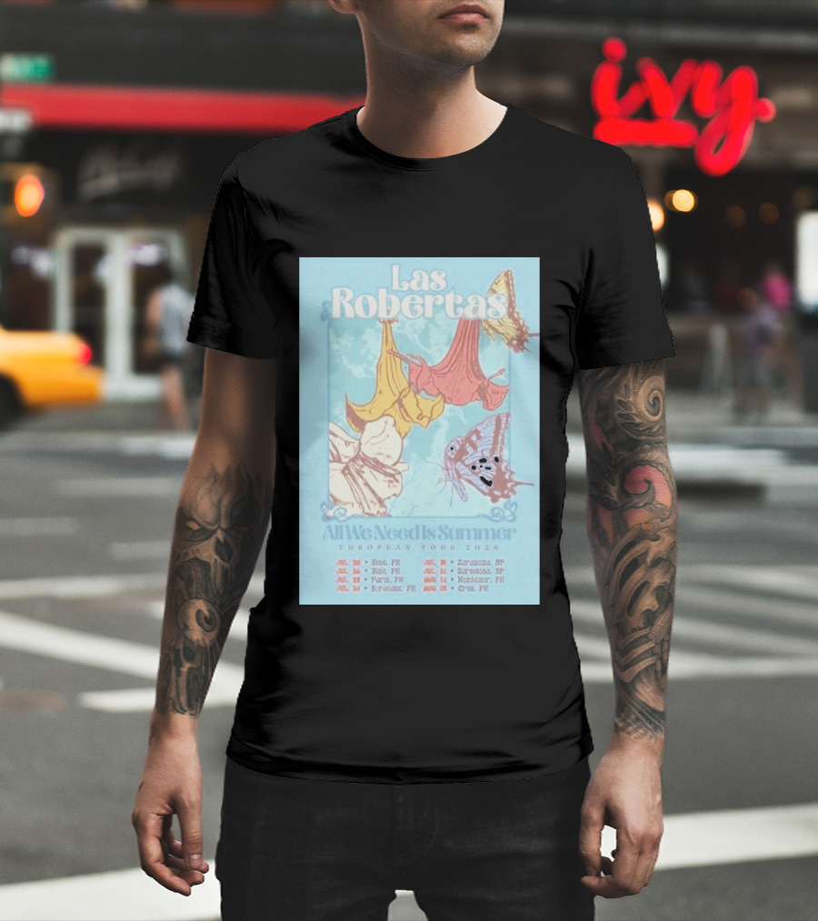 Las Robertas All We Need Is Summer European Tour 2026 Butterfly Floral T-Shirt