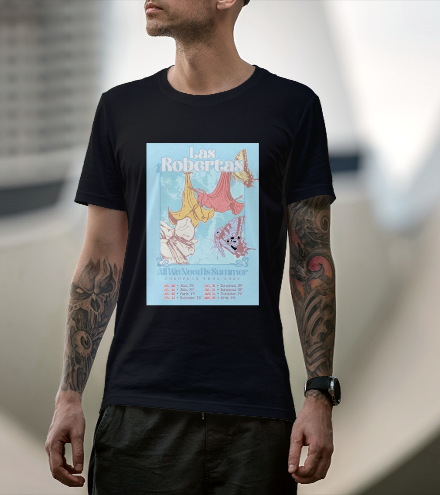 Las Robertas All We Need Is Summer European Tour 2026 Butterfly Floral T-Shirt