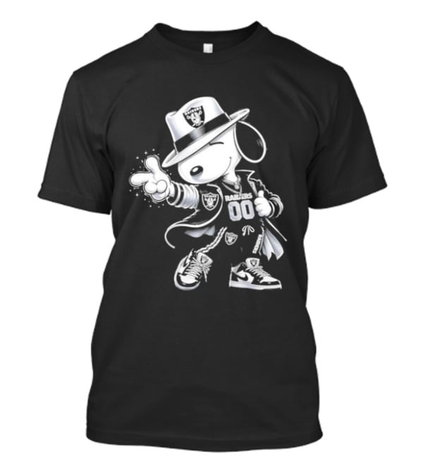 Snoopy X Las Vegas Raiders 00 Football Character With Team Symbol In White T-Shirt
