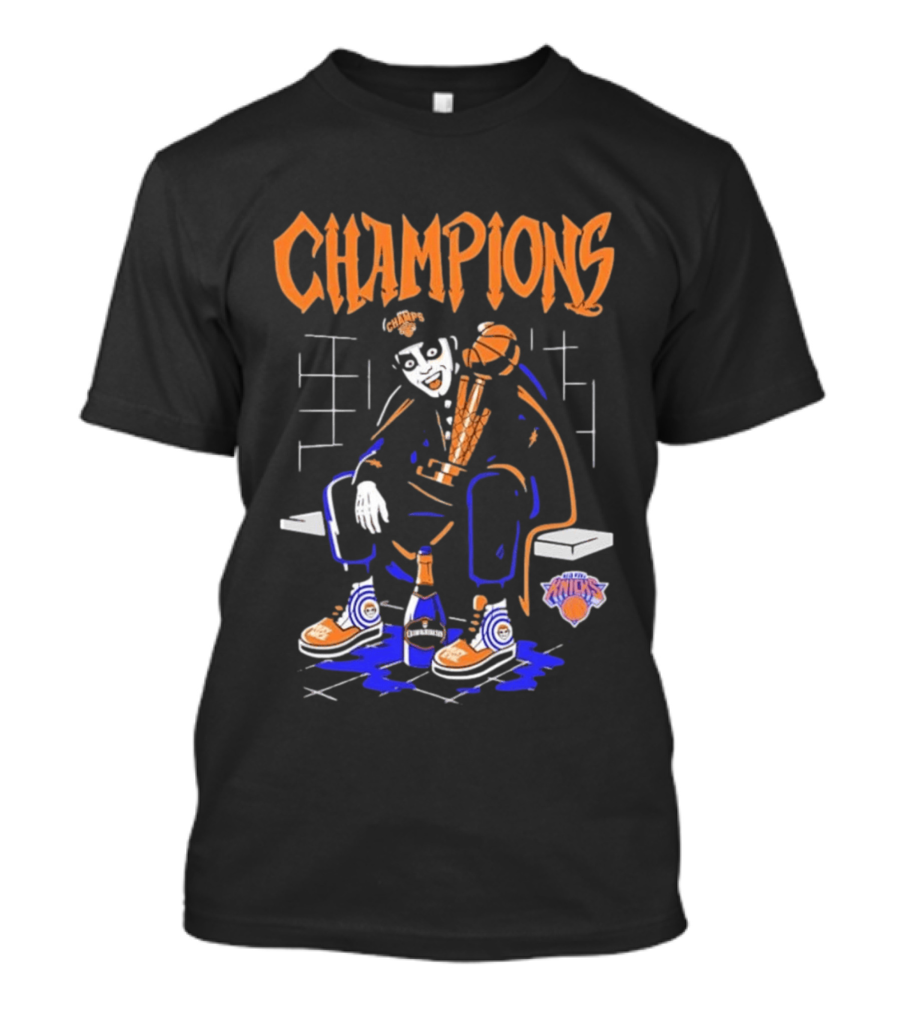 New York Knicks Evil Clown Winning Trophy And Champagne T-Shirt