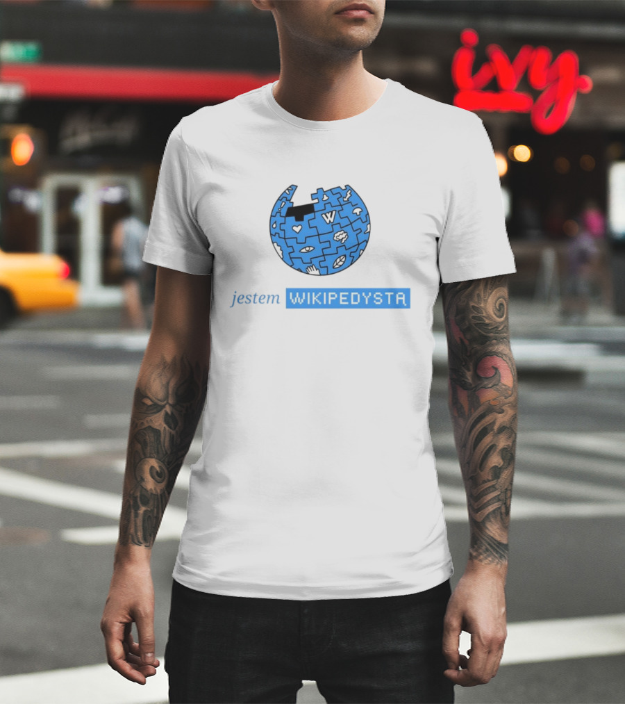 Jestem Wikipedysta Puzzle Globe Icon Eyes And Clouds T-Shirt