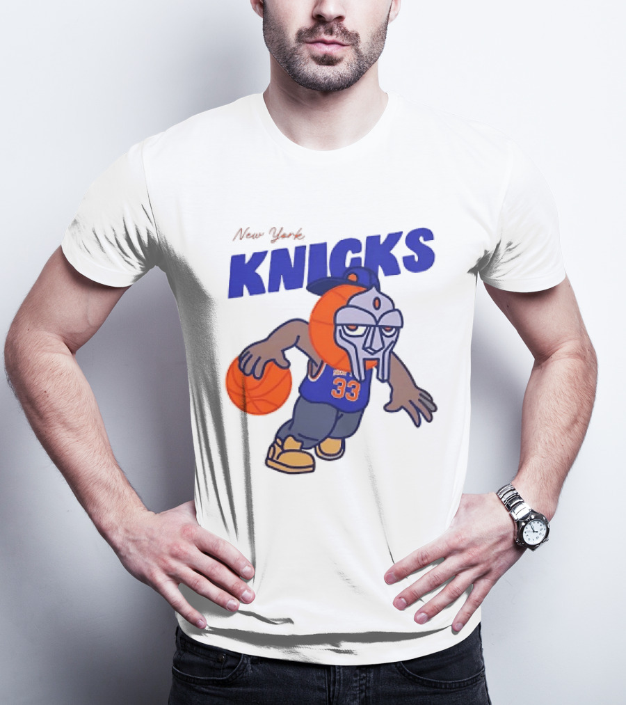 New York Knicks MF DOOM Basketball Mask Number 33 Dribbling T-Shirt