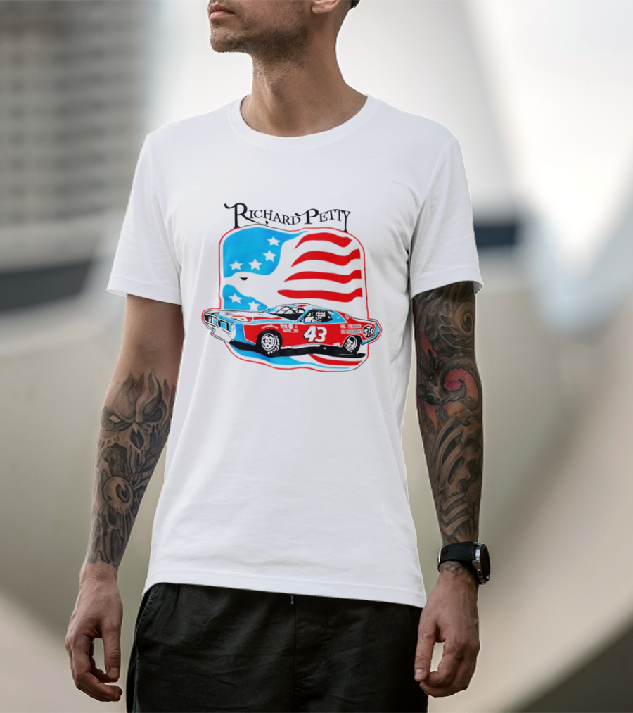 Richard Petty NASCAR Racing Car 43 STP American Flag T-Shirt