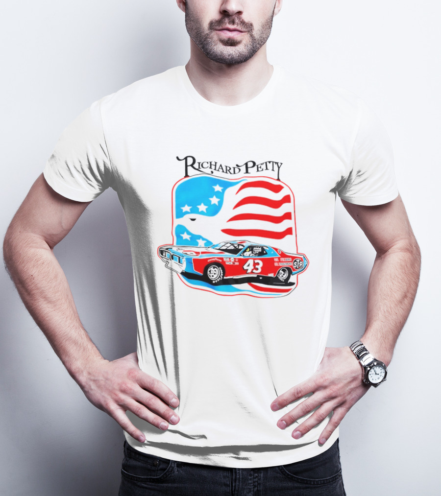Richard Petty NASCAR Racing Car 43 STP American Flag T-Shirt